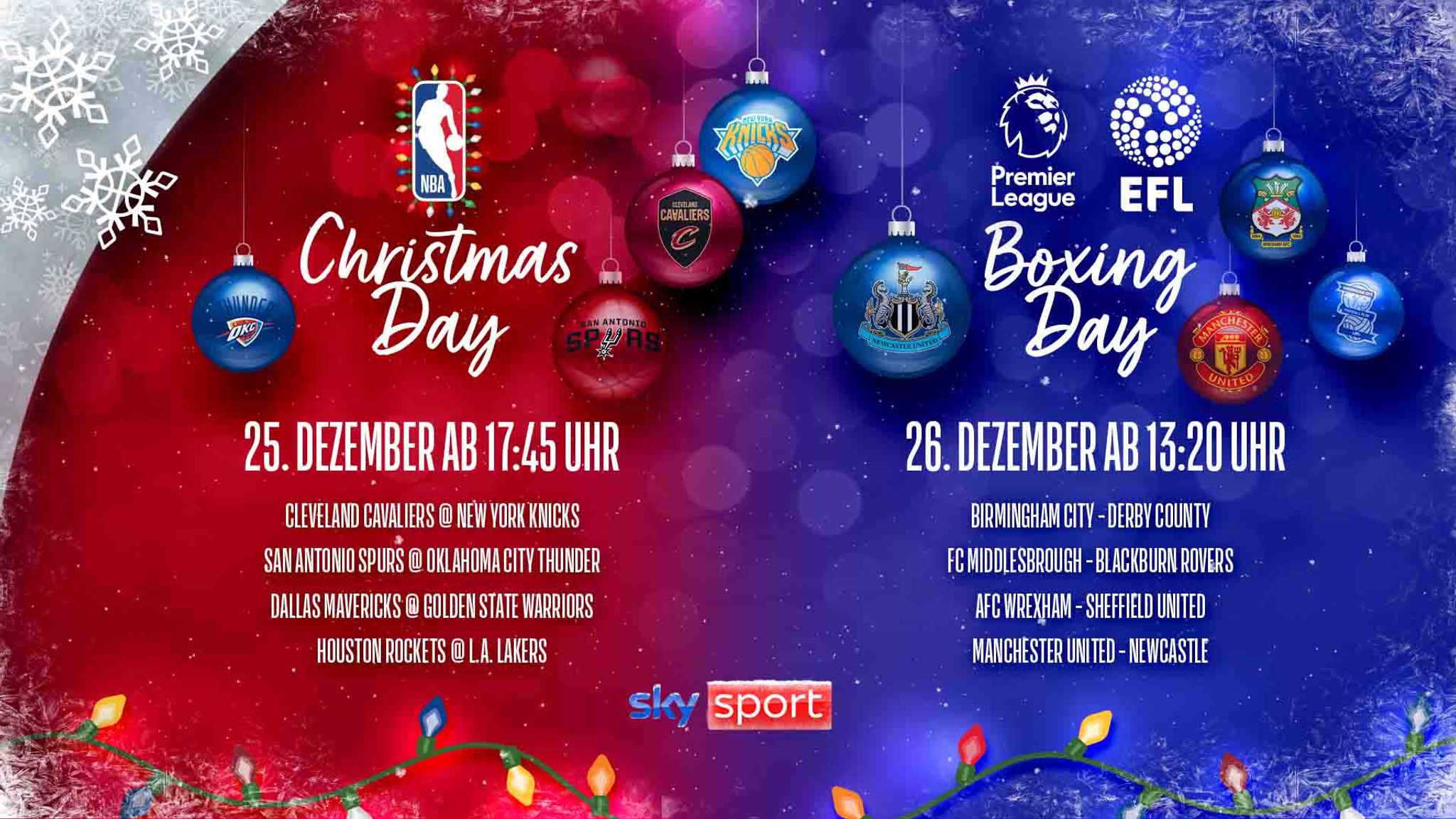 Weihnachts-Highlights auf Sky Sport! Boxing Day, Christmas-Day-Games ...